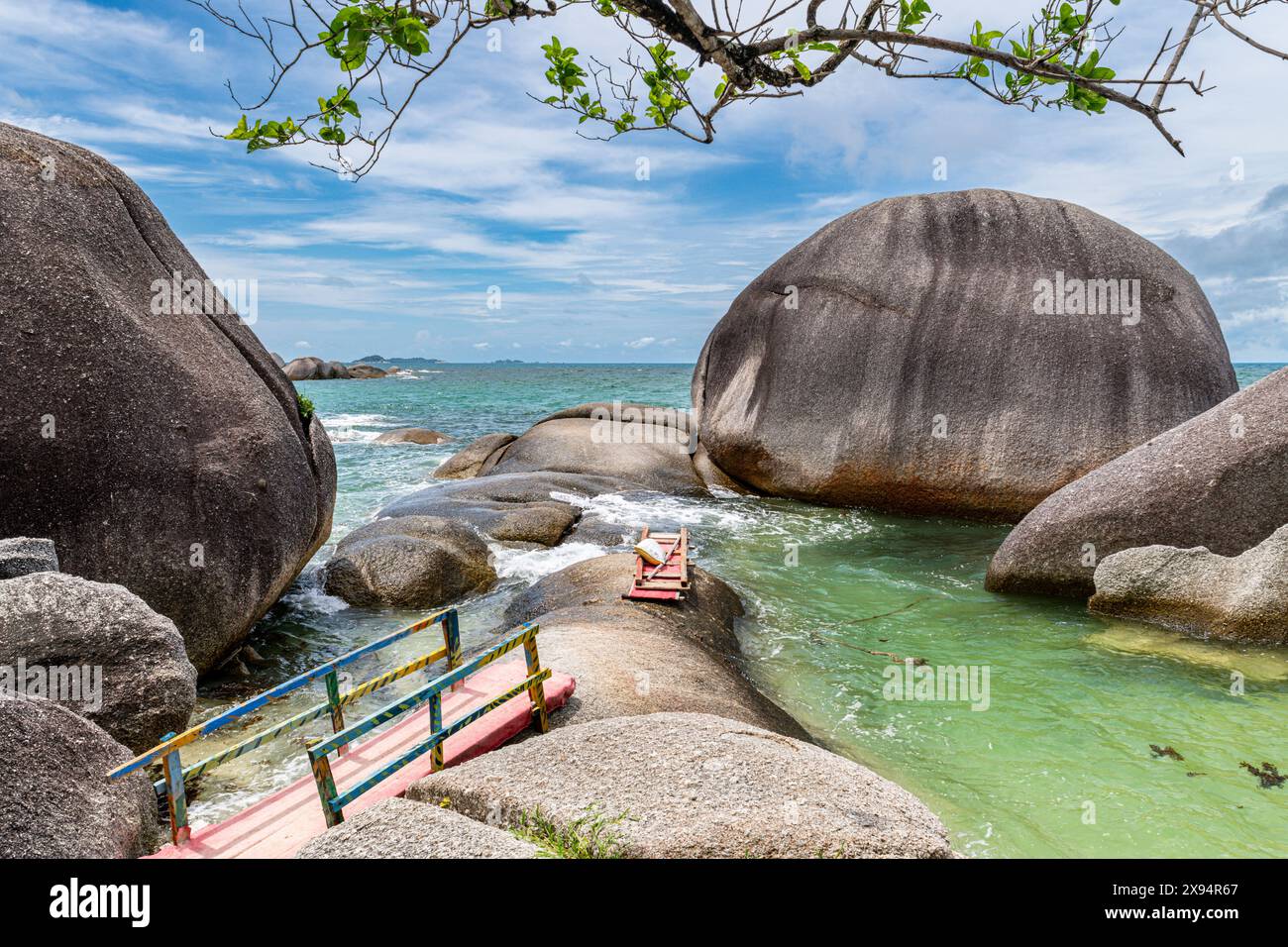 Huge granite rocks on Tanjung Kelayang Beach, Belitung island off the ...