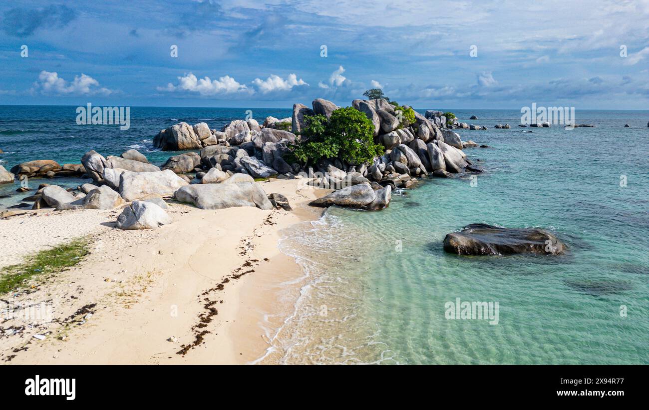 Aerial of Lengkuas (Old Indie Lighthouse Island), Belitung island off ...