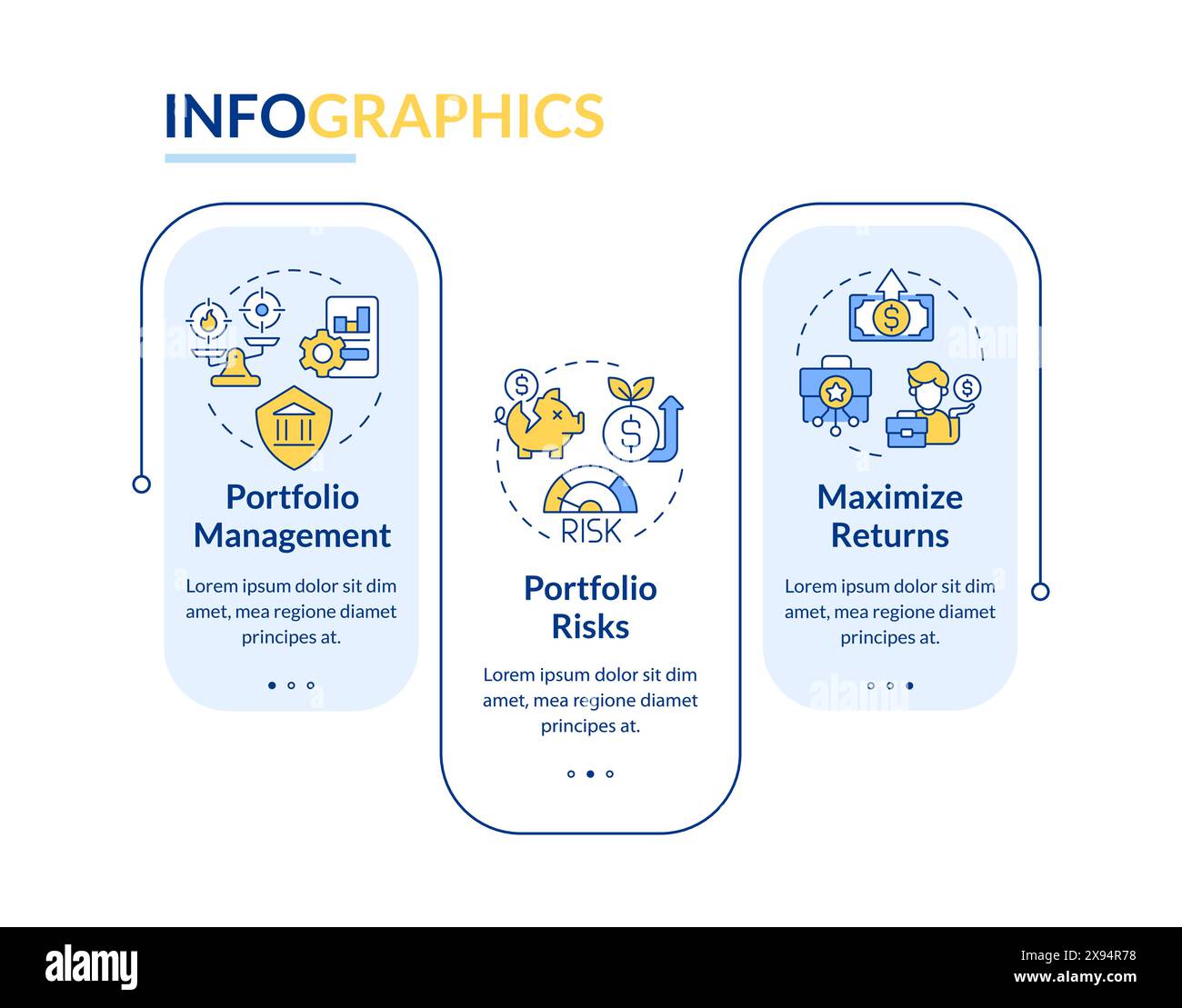 Features of portfolio management rectangle infographic template Stock ...