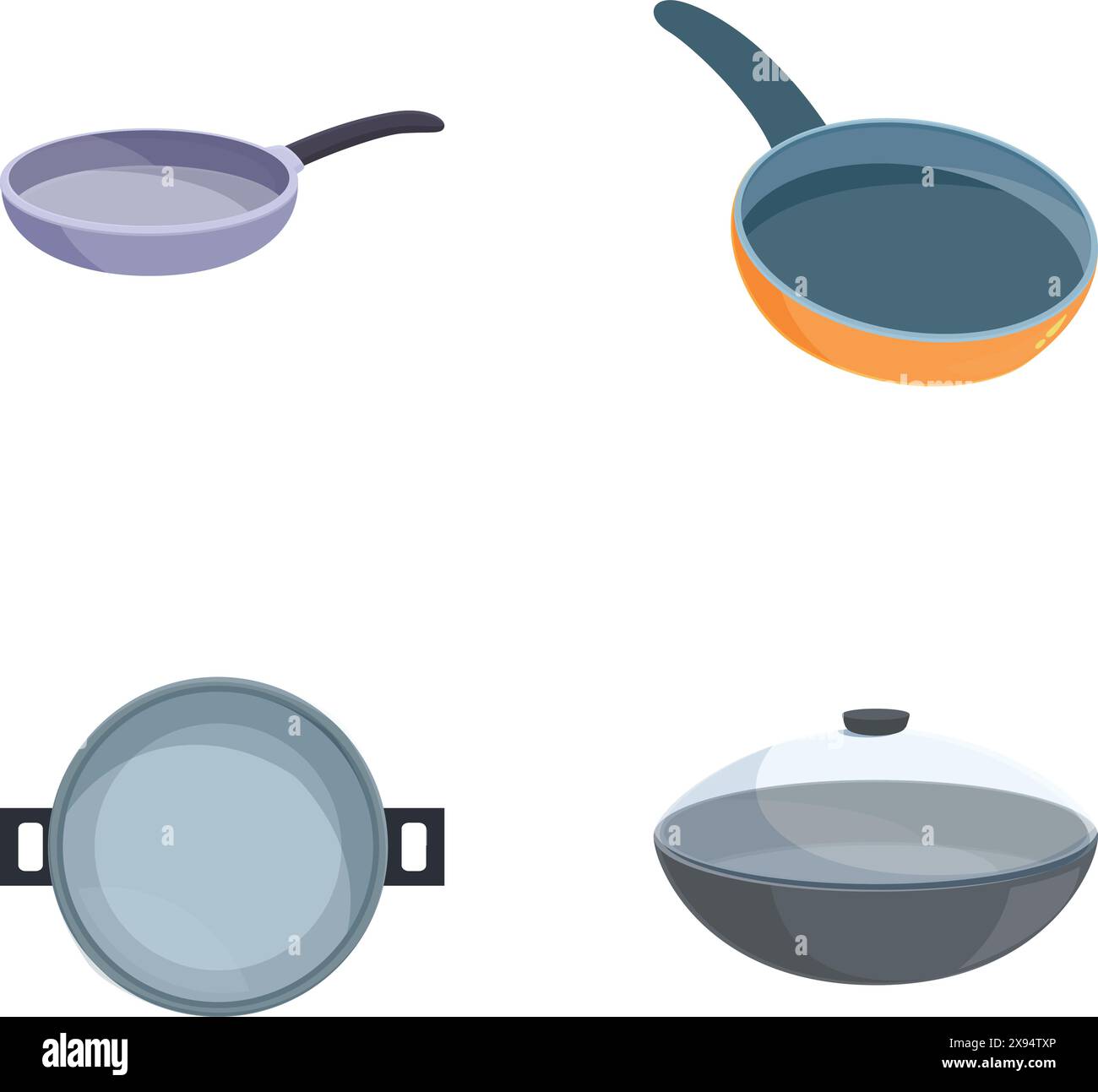 Collection of four different cartoonstyle kitchen pans isolated on a ... Collection of four different cartoonstyle kitchen pans isolated on a ...