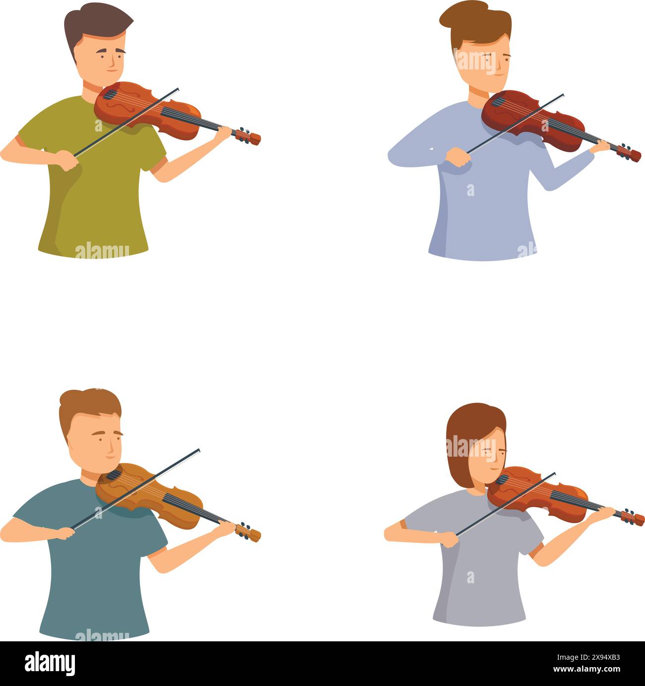 Collection of four cartoon musicians with different poses playing the ...