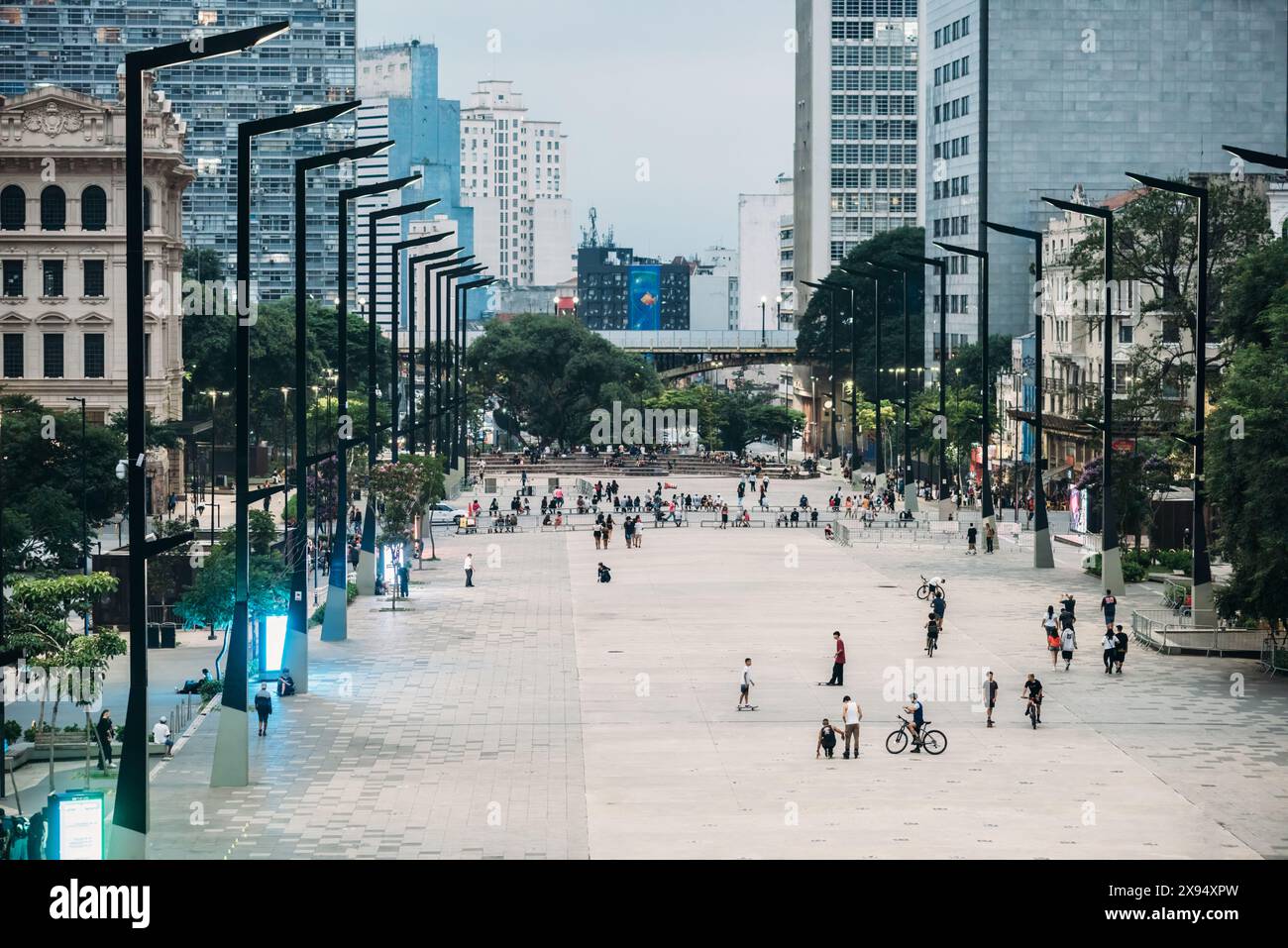 High perspective view of people and financial buildings at Vale Do ...