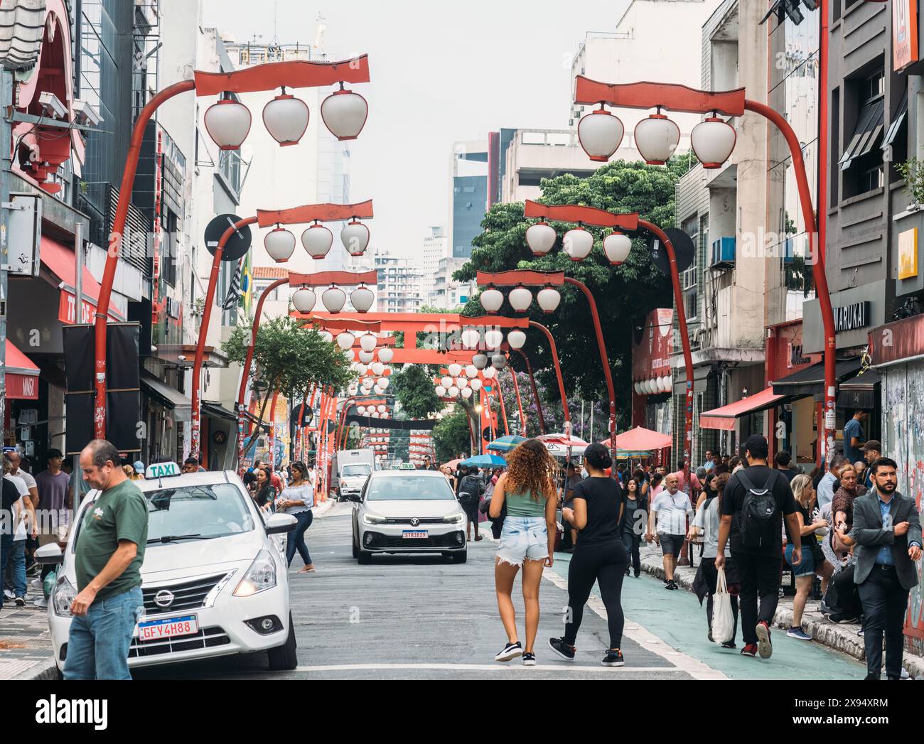 View of the main street in Liberdade neighbourhood, home to a large ...