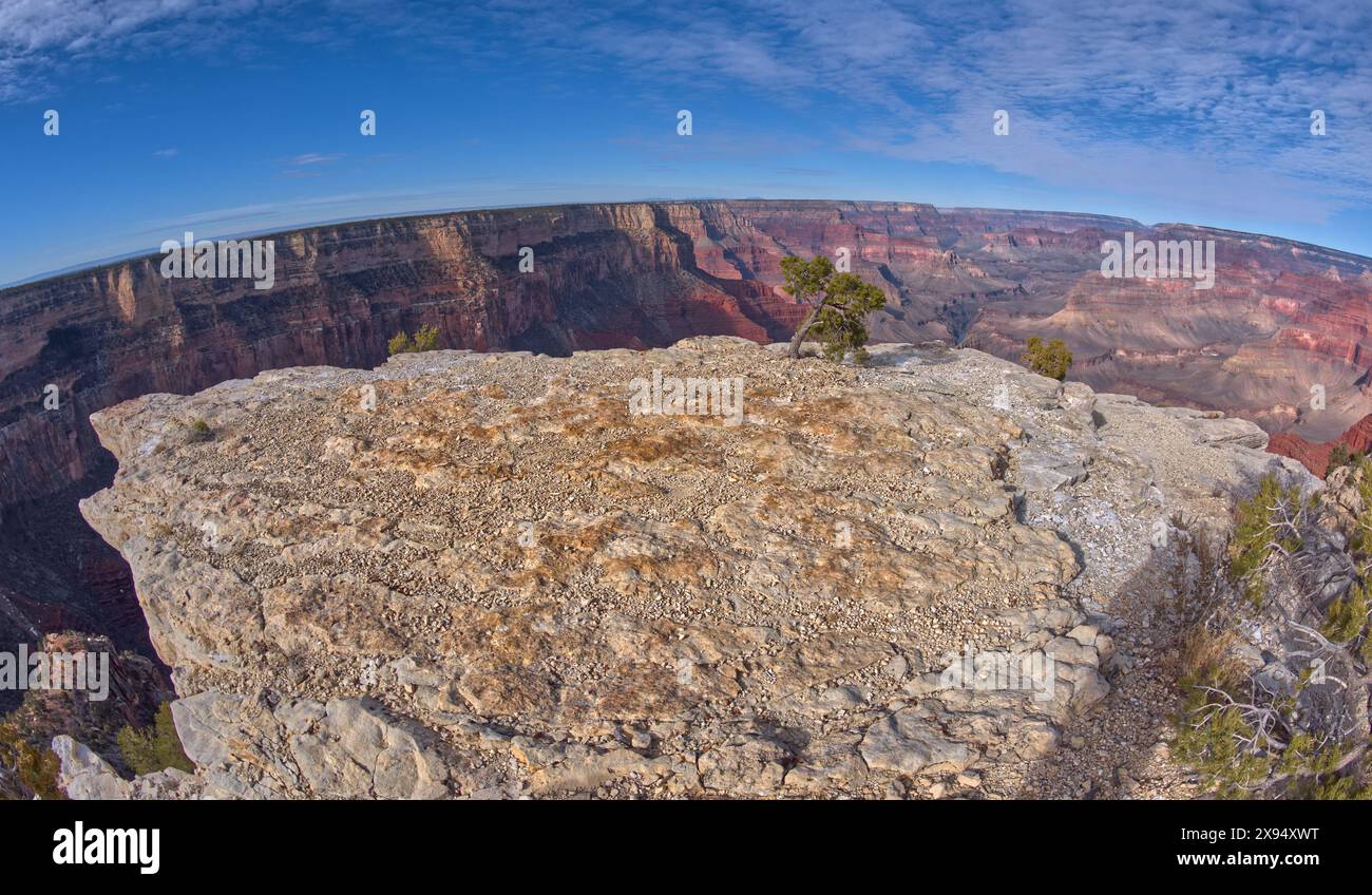 A rock platform below the cliffs of the Great Mohave Wall Overlook at ...