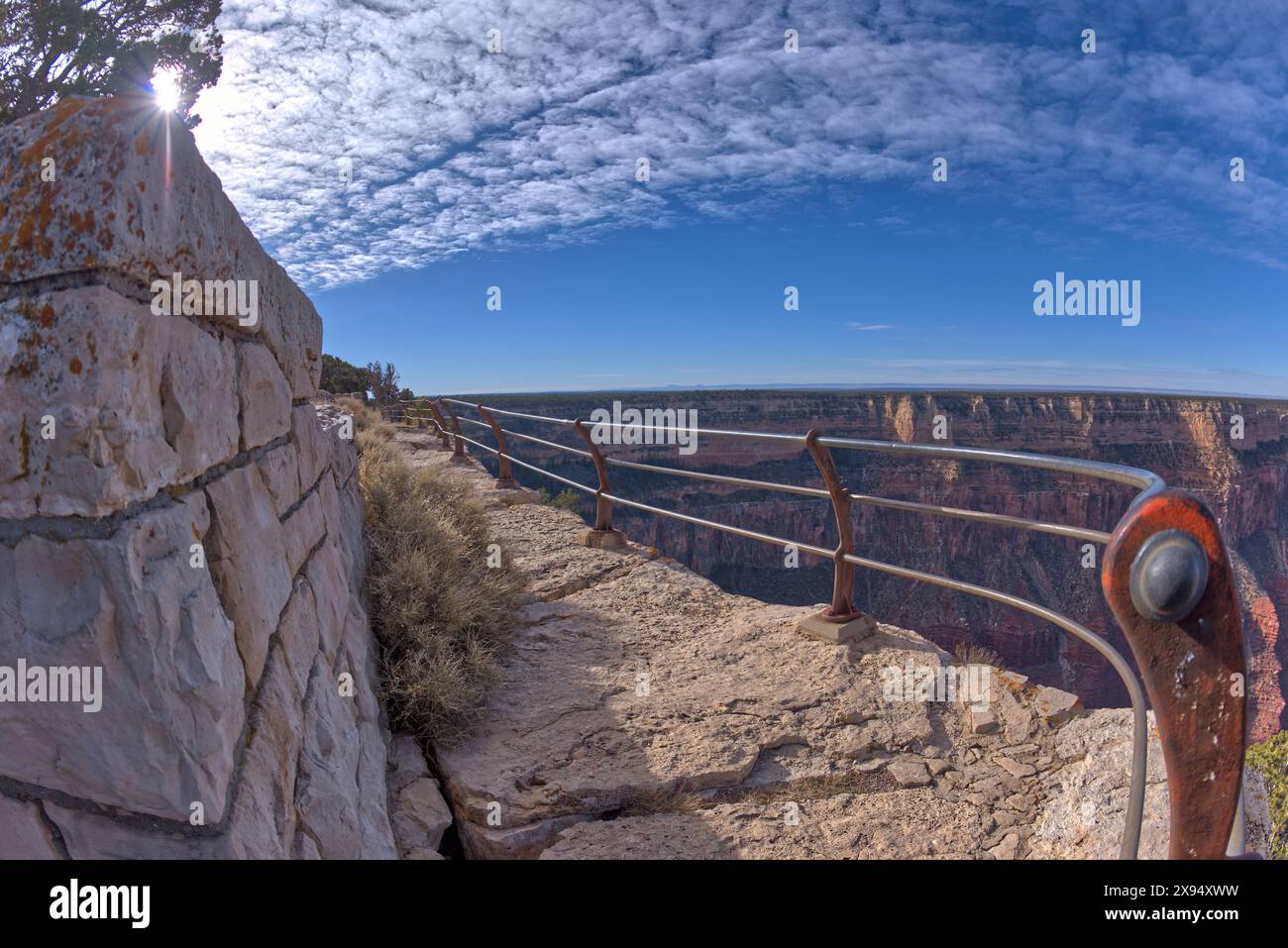 The safety rails of the Great Mohave Wall Overlook at Grand Canyon ...