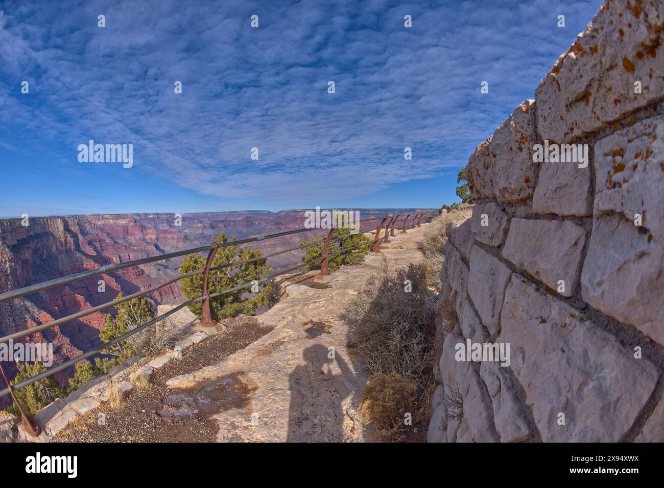 The safety railing of the Great Mohave Wall Overlook at Grand Canyon ...