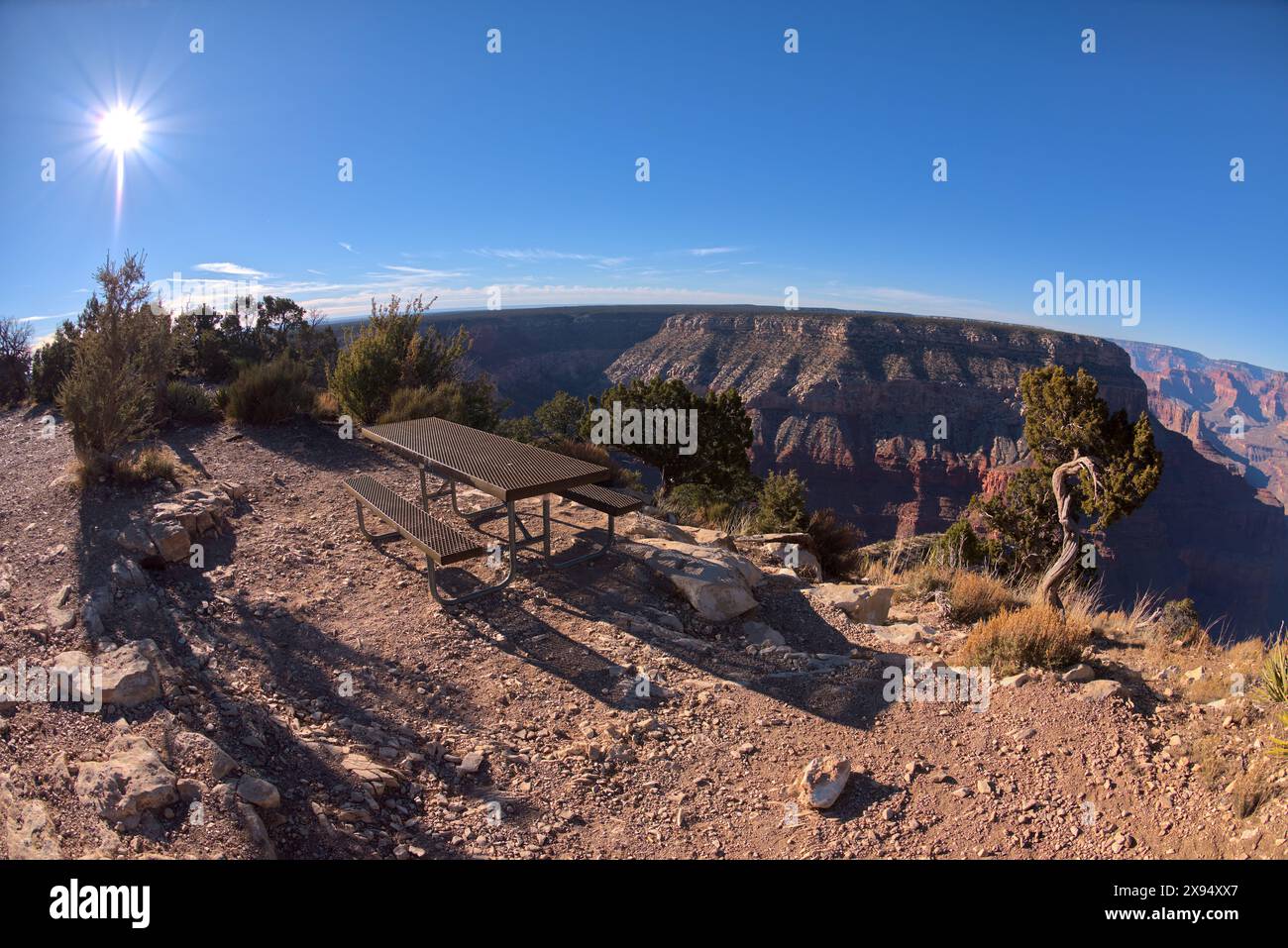 Picnic table on the west side of Hermits Rest at Grand Canyon, Arizona ...