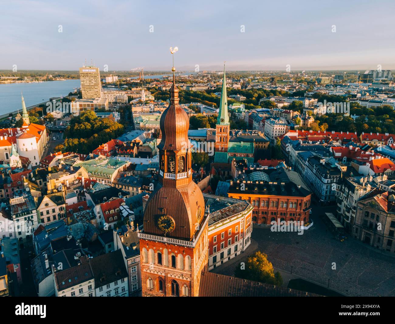 Aerial drone sunrise view of Riga's Cathedral in Riga Old Town (Vecriga ...