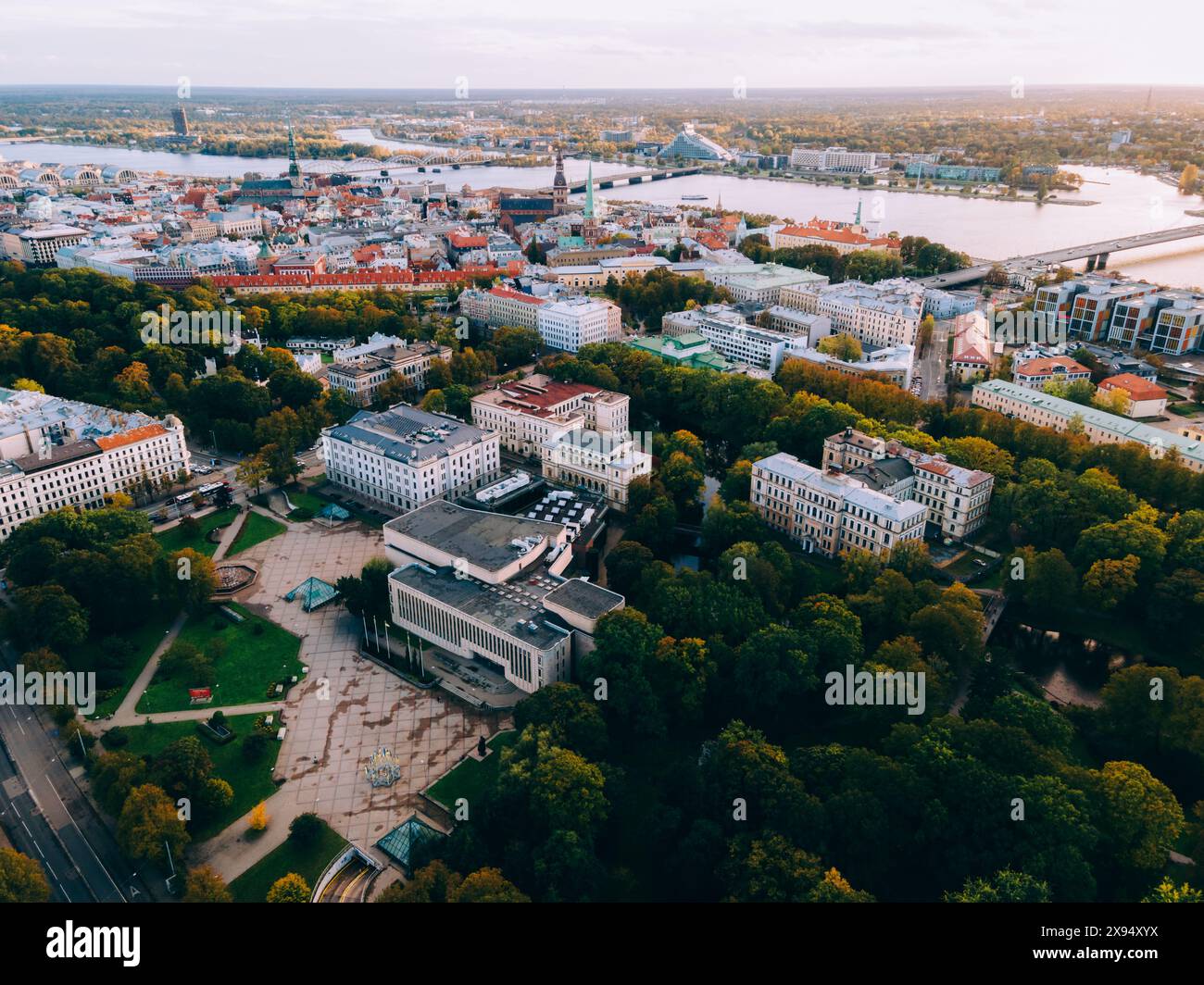 Aerial drone sunset view of Riga Old Town (Vecriga) Riga, Latvia ...