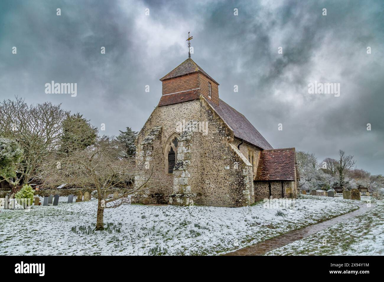 The Church of St. Mary the Virgin on a winter's day, Friston, East ...