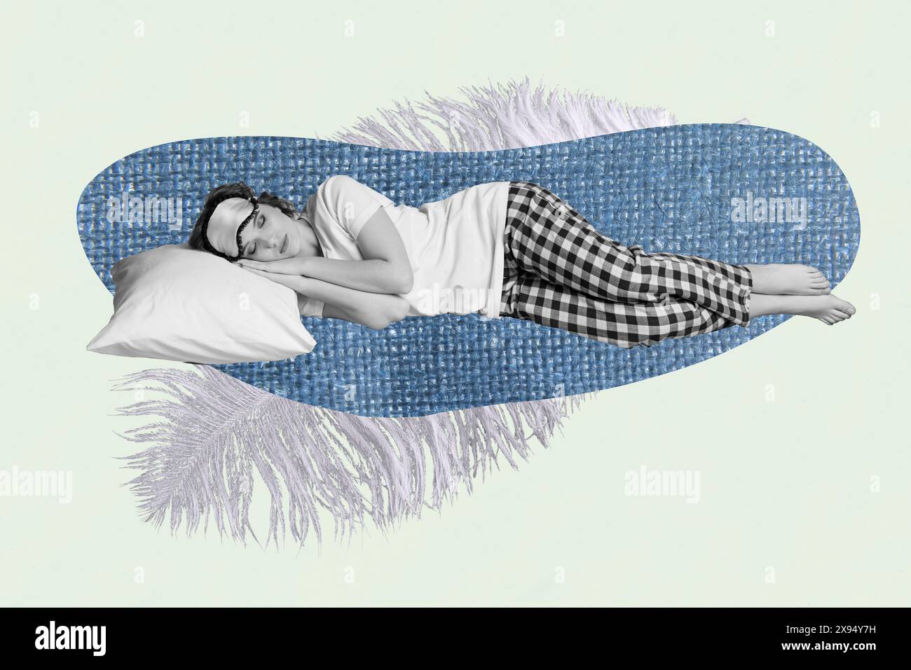 Composite collage image picture of black white colors girl sleep ...