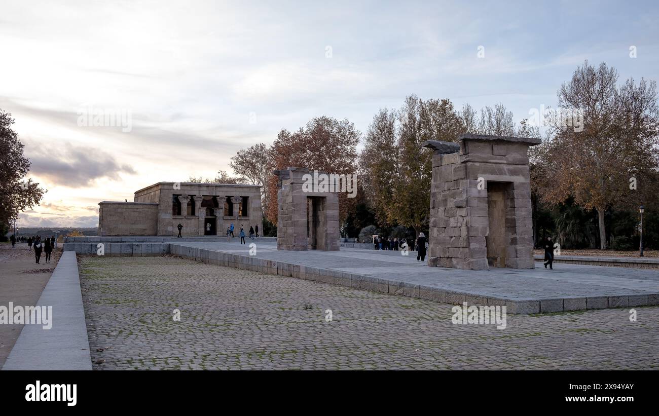 View of the ancient Nubian Temple of Debod, rebuilt in Parque de la ...