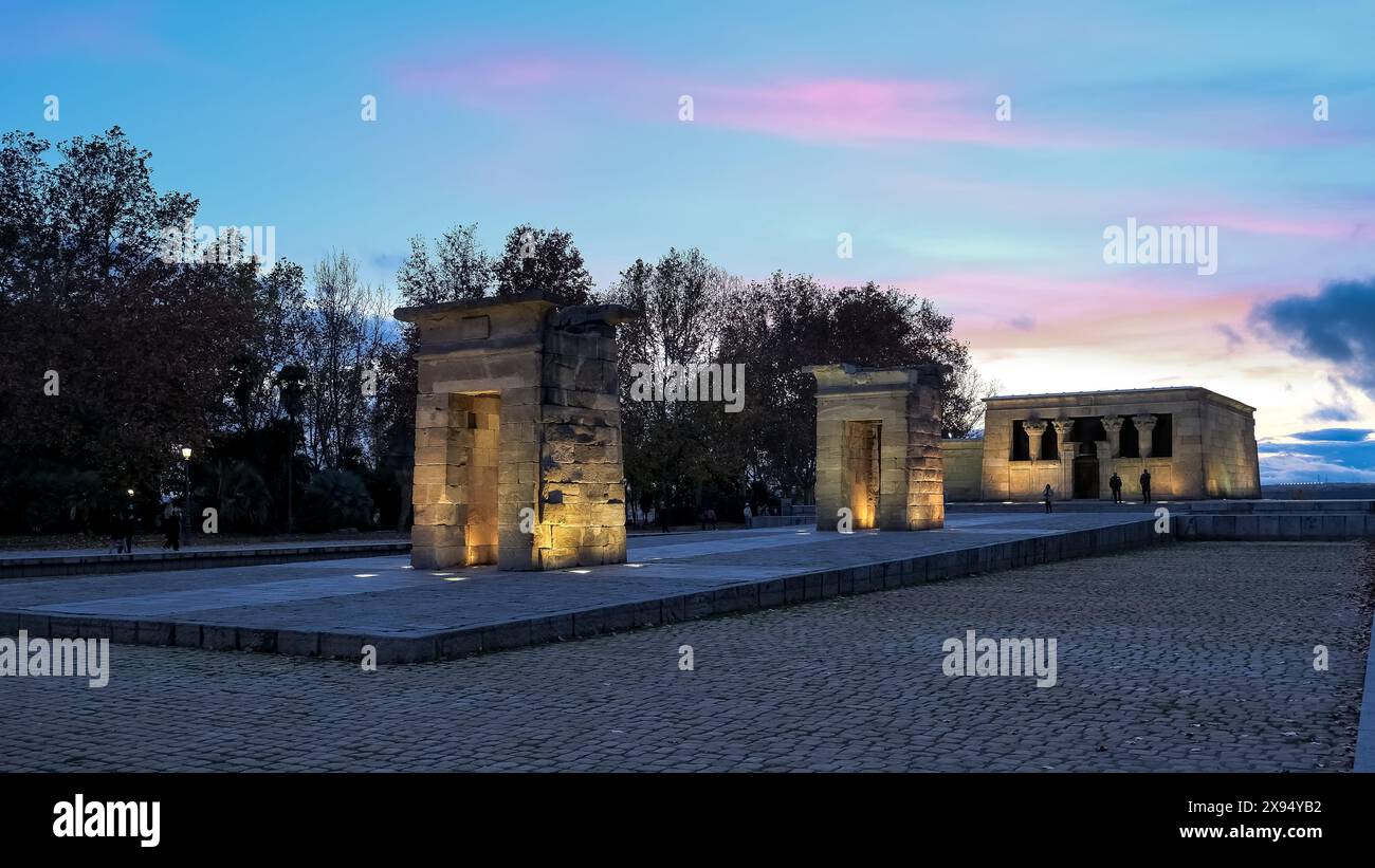 View of the ancient Nubian Temple of Debod, rebuilt in Parque de la ...