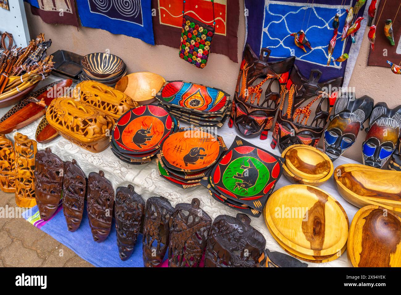 View of colourful souvenirs in Moremela village at Bourke's Luck ...