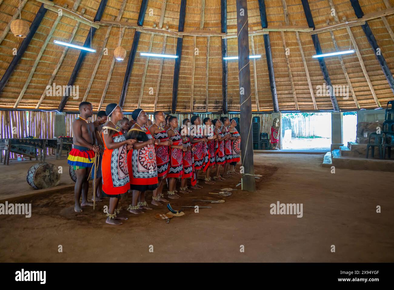 View of Swazi musical and dance performance, Mantenga Cultural Village ...