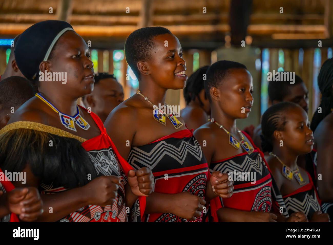 View of Swazi musical and dance performance, Mantenga Cultural Village ...