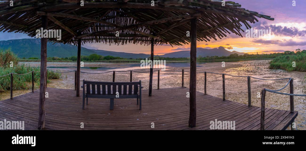 View of Jet lake and Ubombo Mountain from Ghost Mountain Inn at sunrise ...