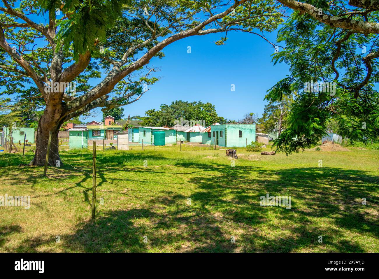 View of colourful houses in traditional Zulu village, Veyane Cultural ...