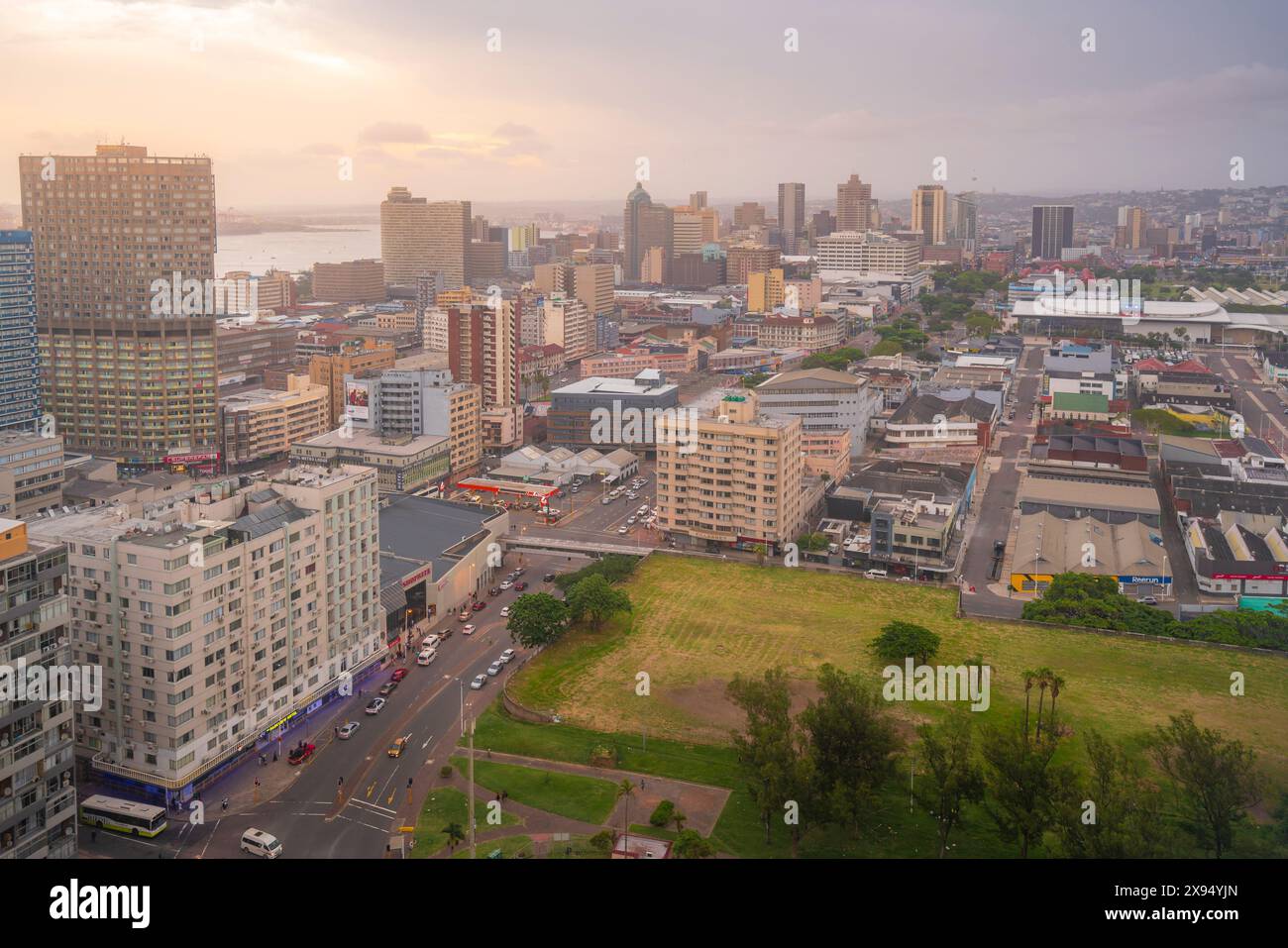 Elevated view of city skyline, Durban, KwaZulu-Natal Province, South Africa, Africa Stock Photo ...