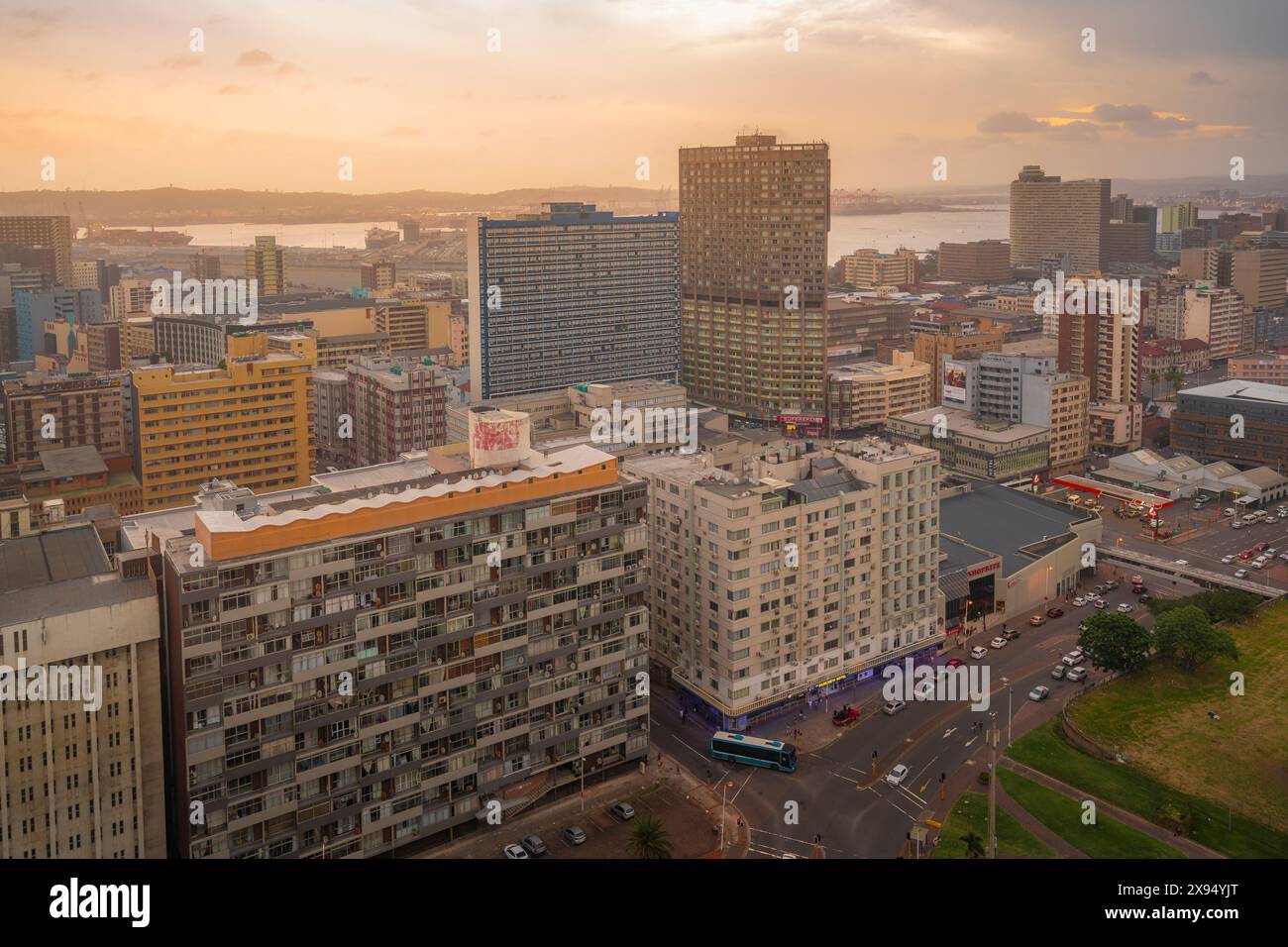 Elevated view of city skyline, Durban, KwaZulu-Natal Province, South ...