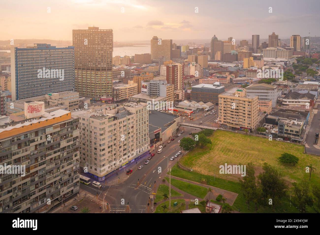 Elevated view of city skyline, Durban, KwaZulu-Natal Province, South ...