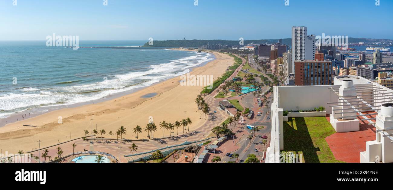 Elevated view of beaches, hotels, promenade and Indian Ocean, Durban, KwaZulu-Natal Province ...