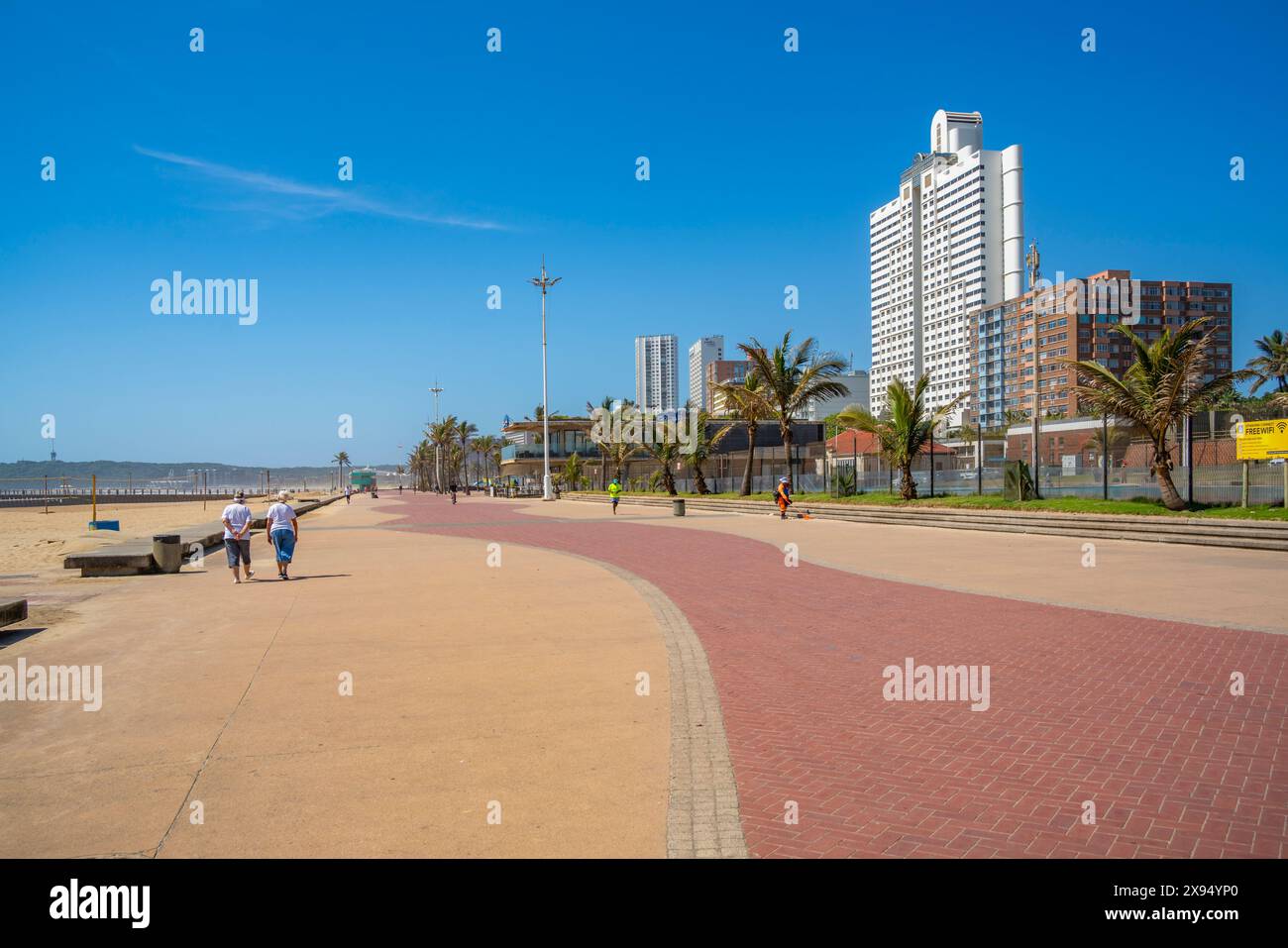 View of cafe and hotels on promenade, Durban, KwaZulu-Natal Province ...