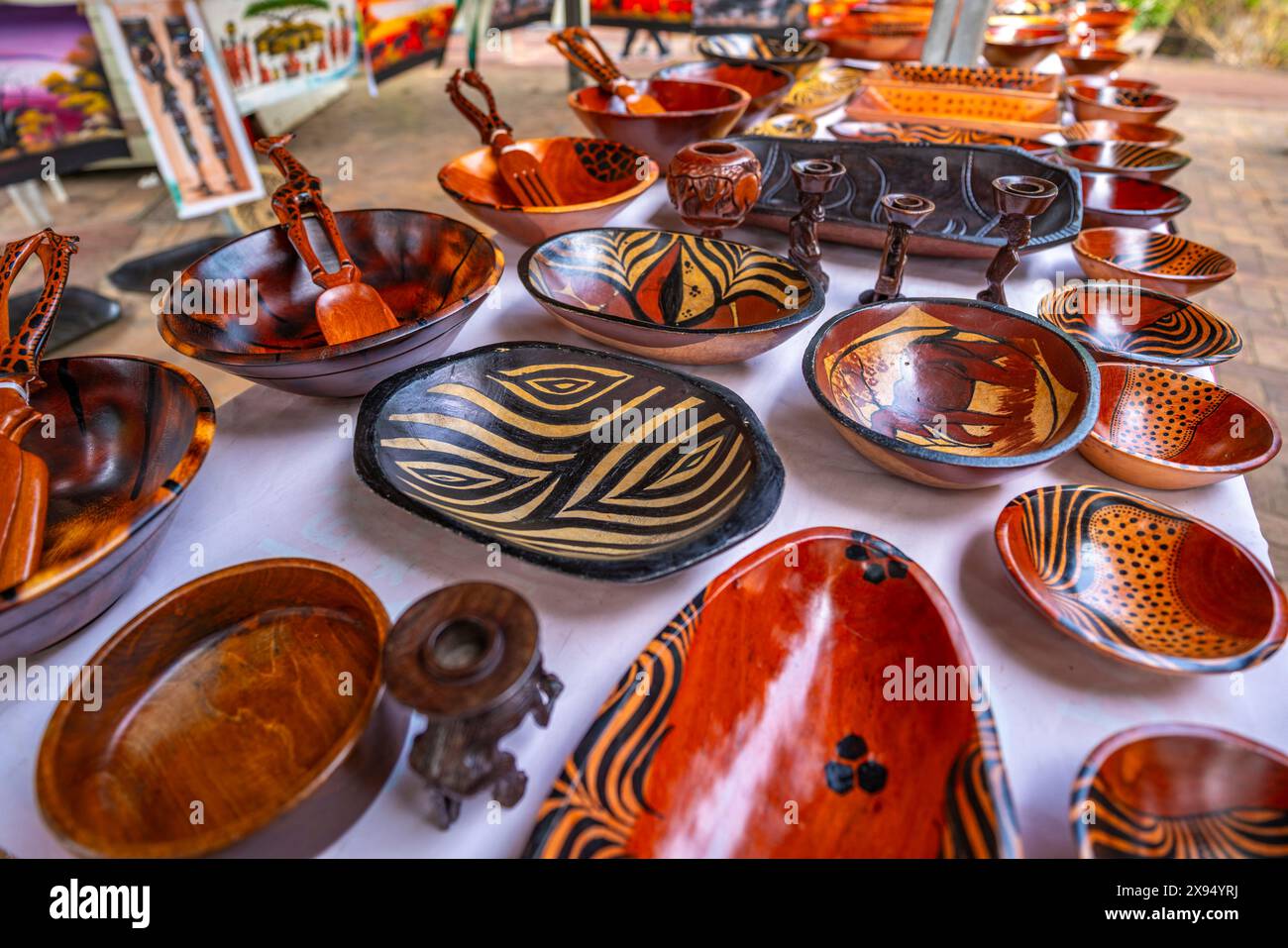 View of souvenir and craft stalls on St George Street, Knysna Central ...
