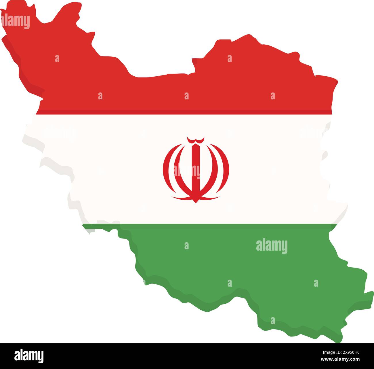 Graphical illustration of iran's map outlined with the iranian flag colors, isolated on white ...