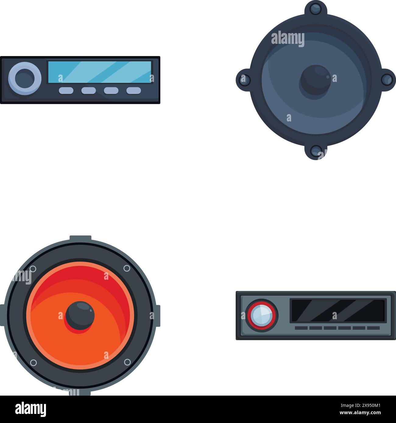 Collection of modern speakers and sound system components in flat ...