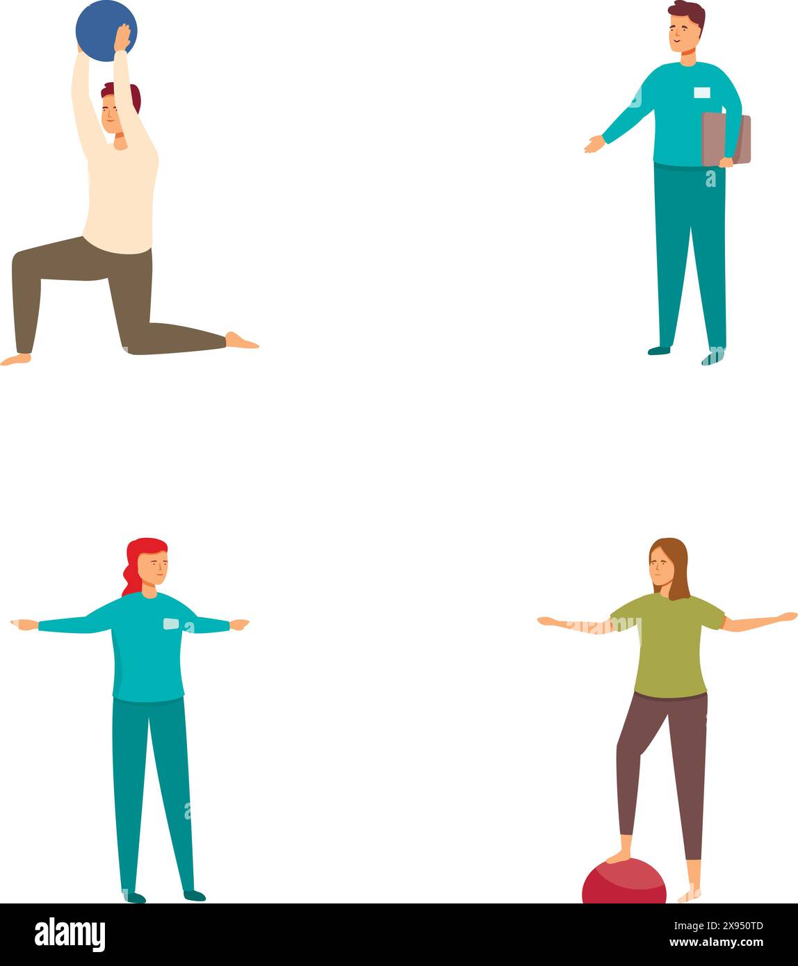Illustrations of individuals engaged in various workouts, including ...