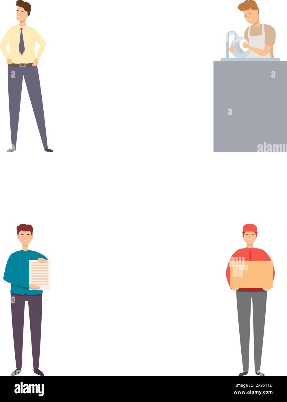 Collection of four illustrations featuring business men in different ...