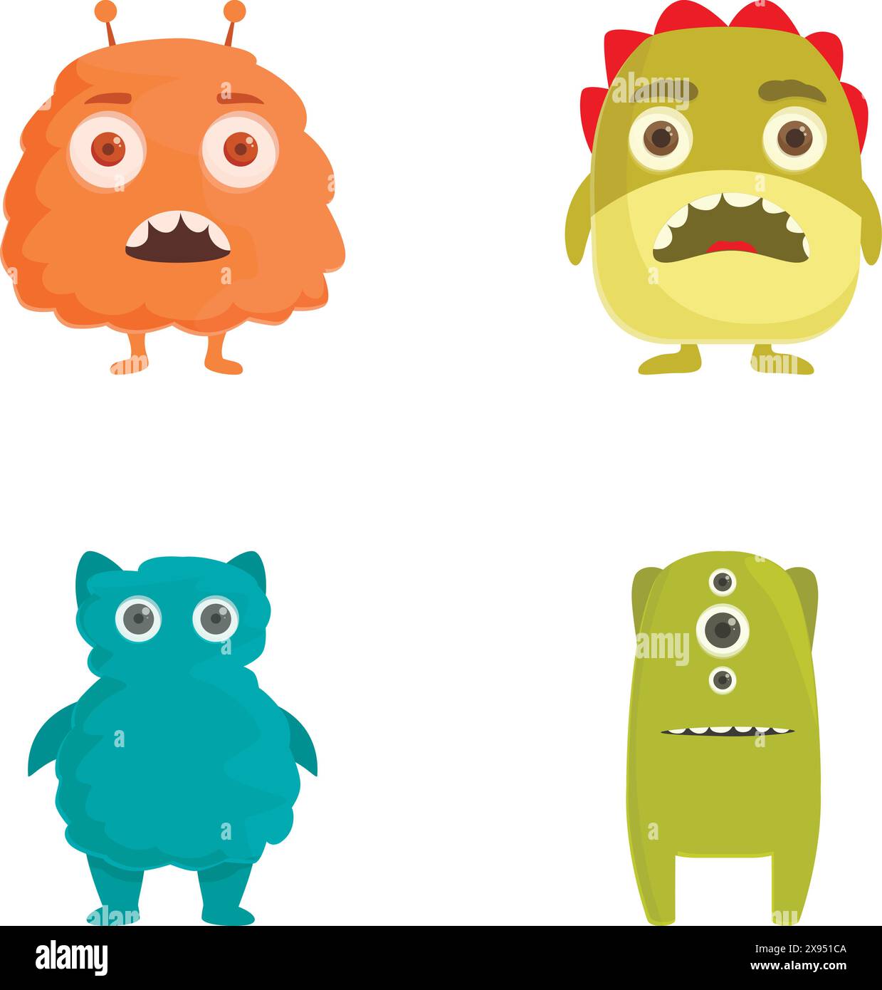 Collection of adorable, colorful cartoon monster characters isolated on ...