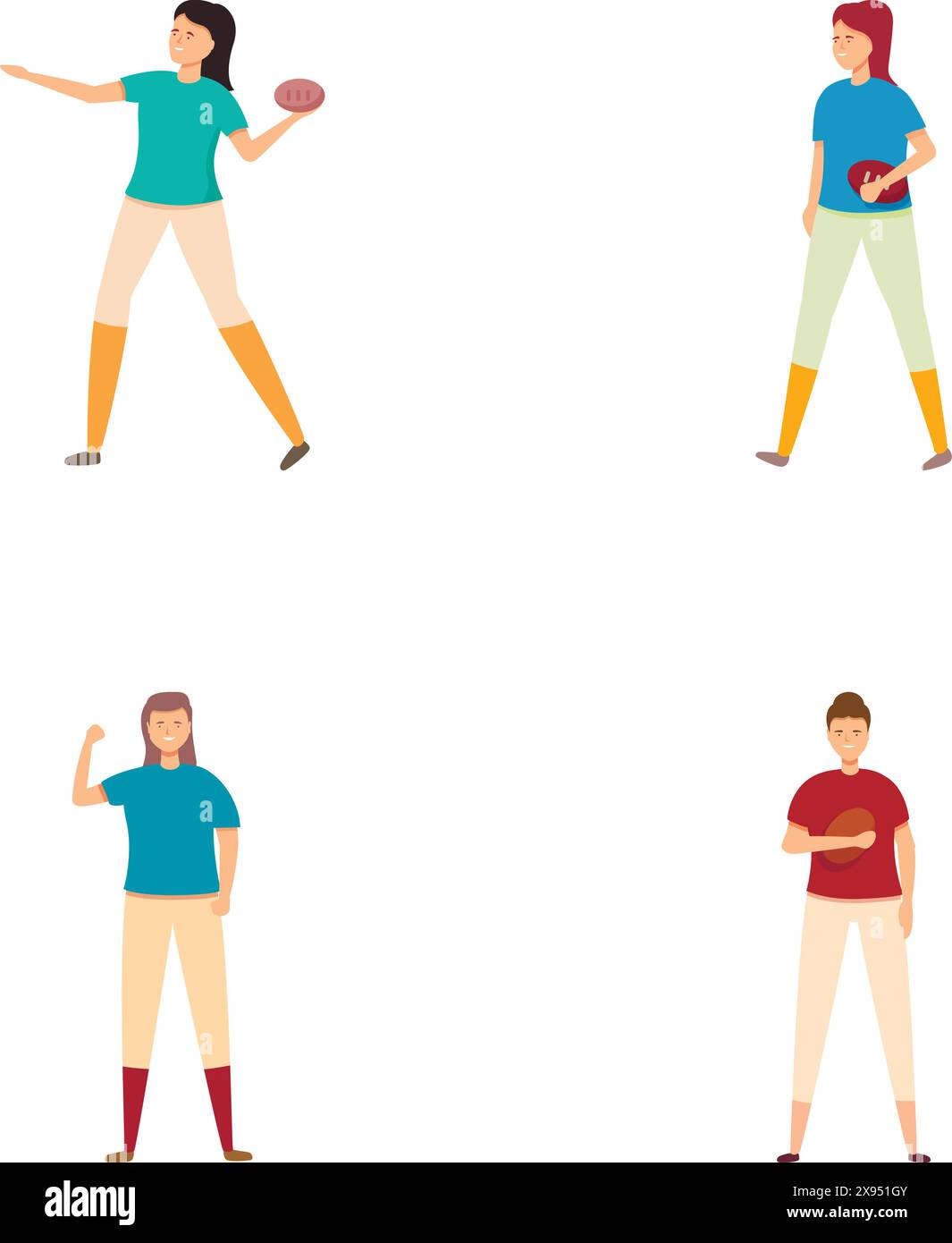 Vector illustrations of four cartoon characters enjoying a game of ...