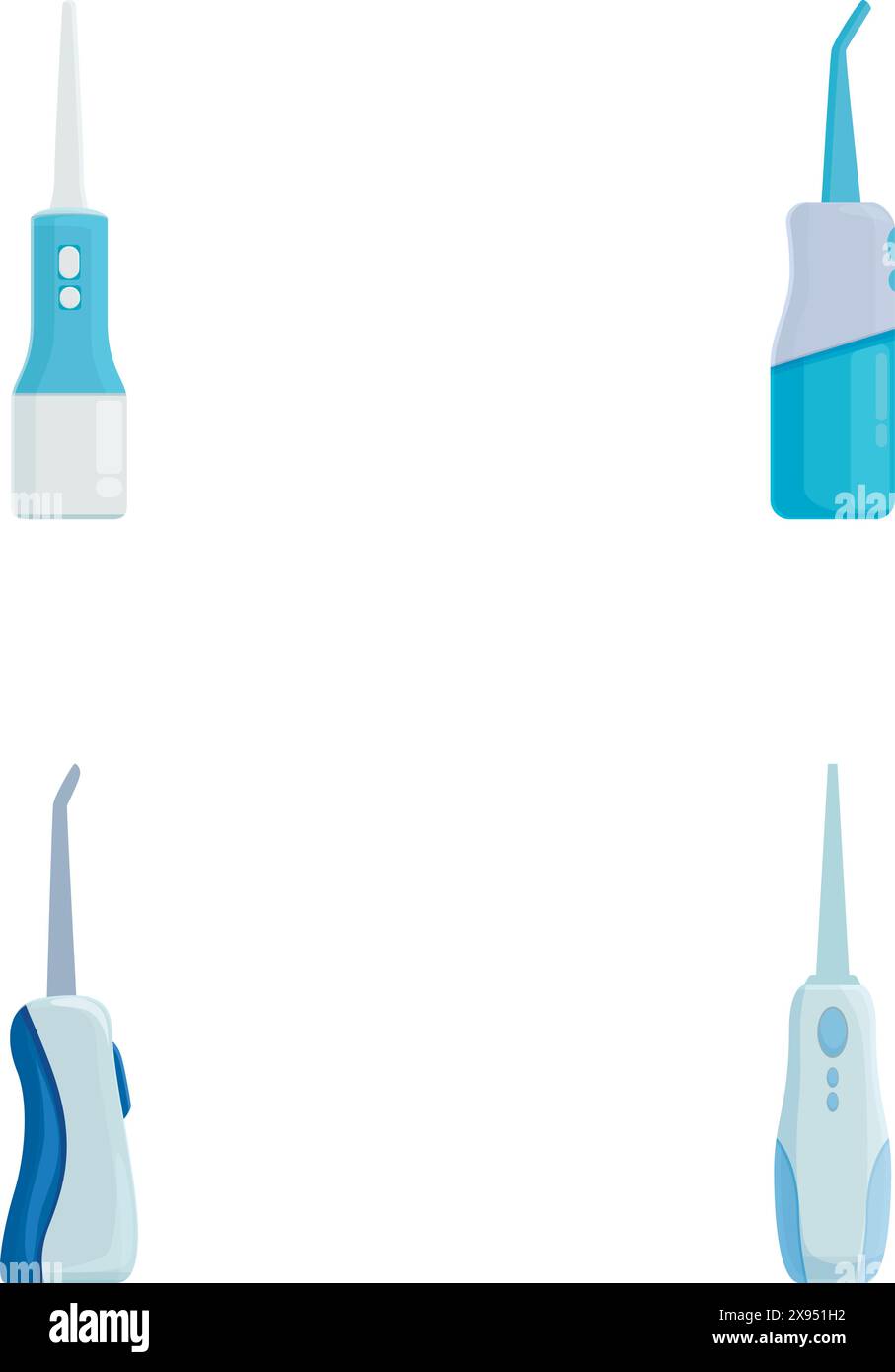 Collection of four different water flossers for dental hygiene isolated ...