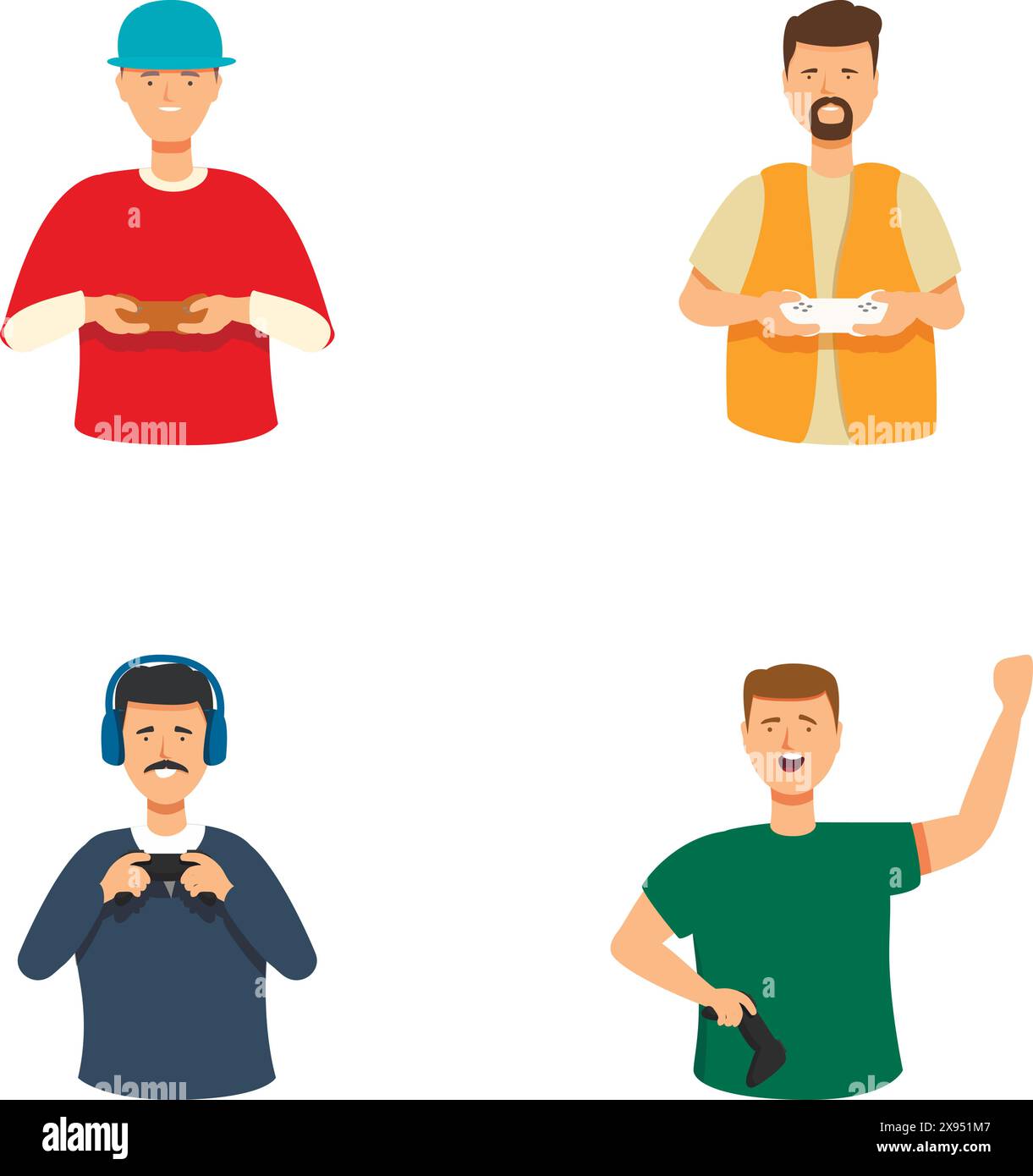 Colorful and cheerful series of diverse gamers cartoon collection with ...