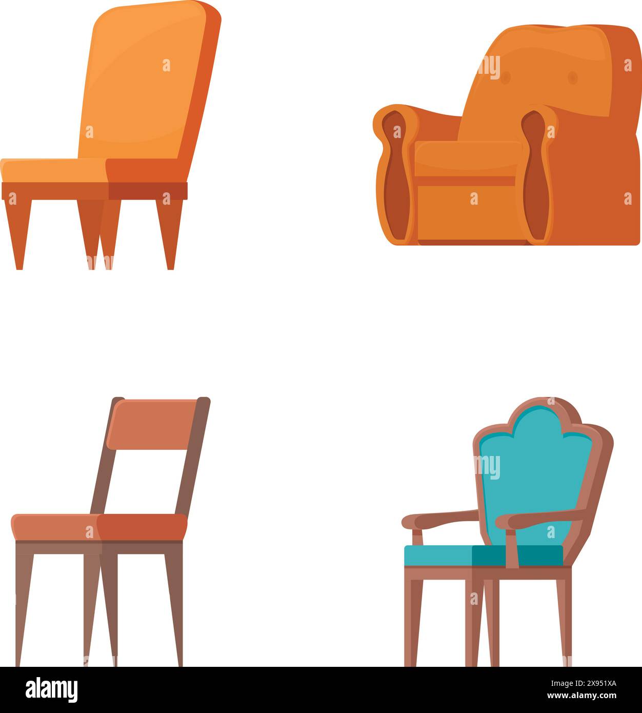 Collection of colorful cartoon chairs in different designs, isolated on ...