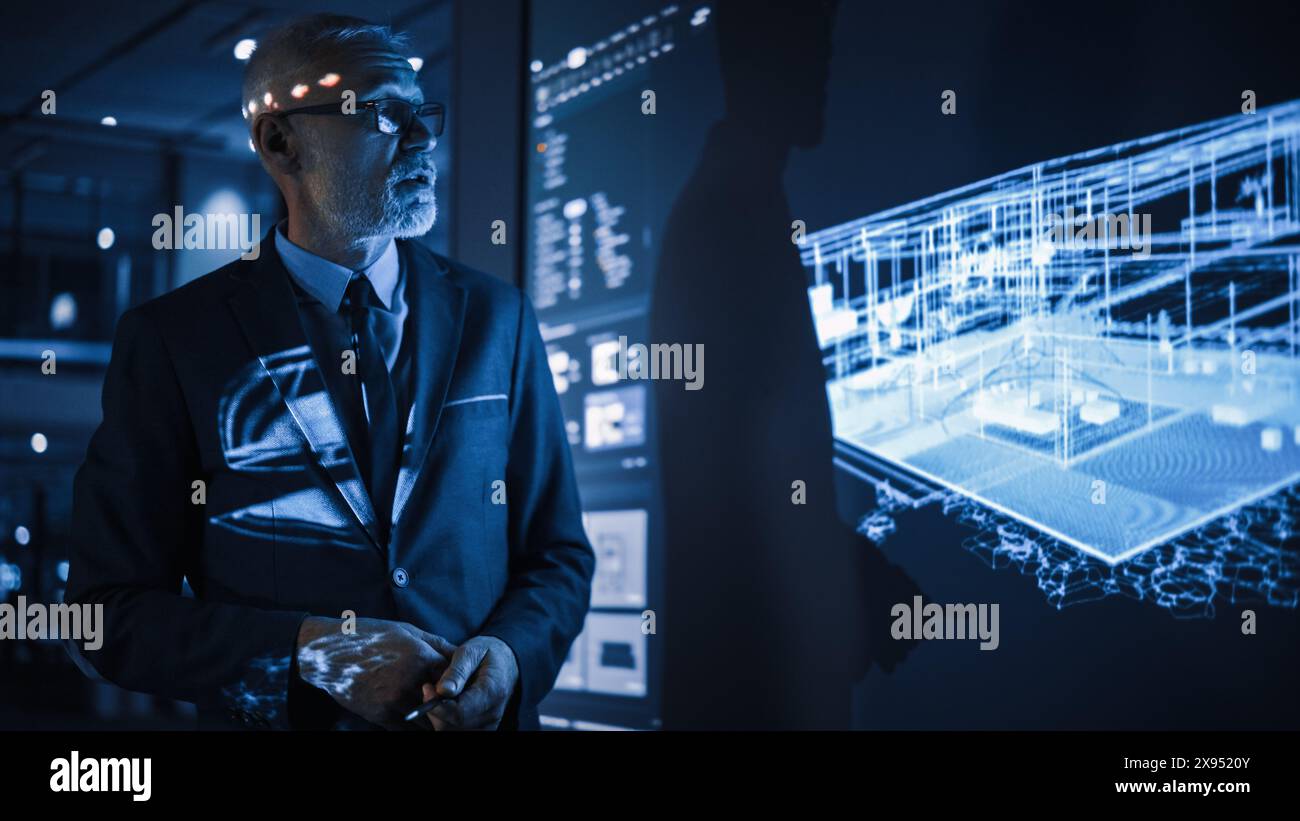 Real Estate Architectural Conference Meeting. Senior Architect Presents Building Construction to ...