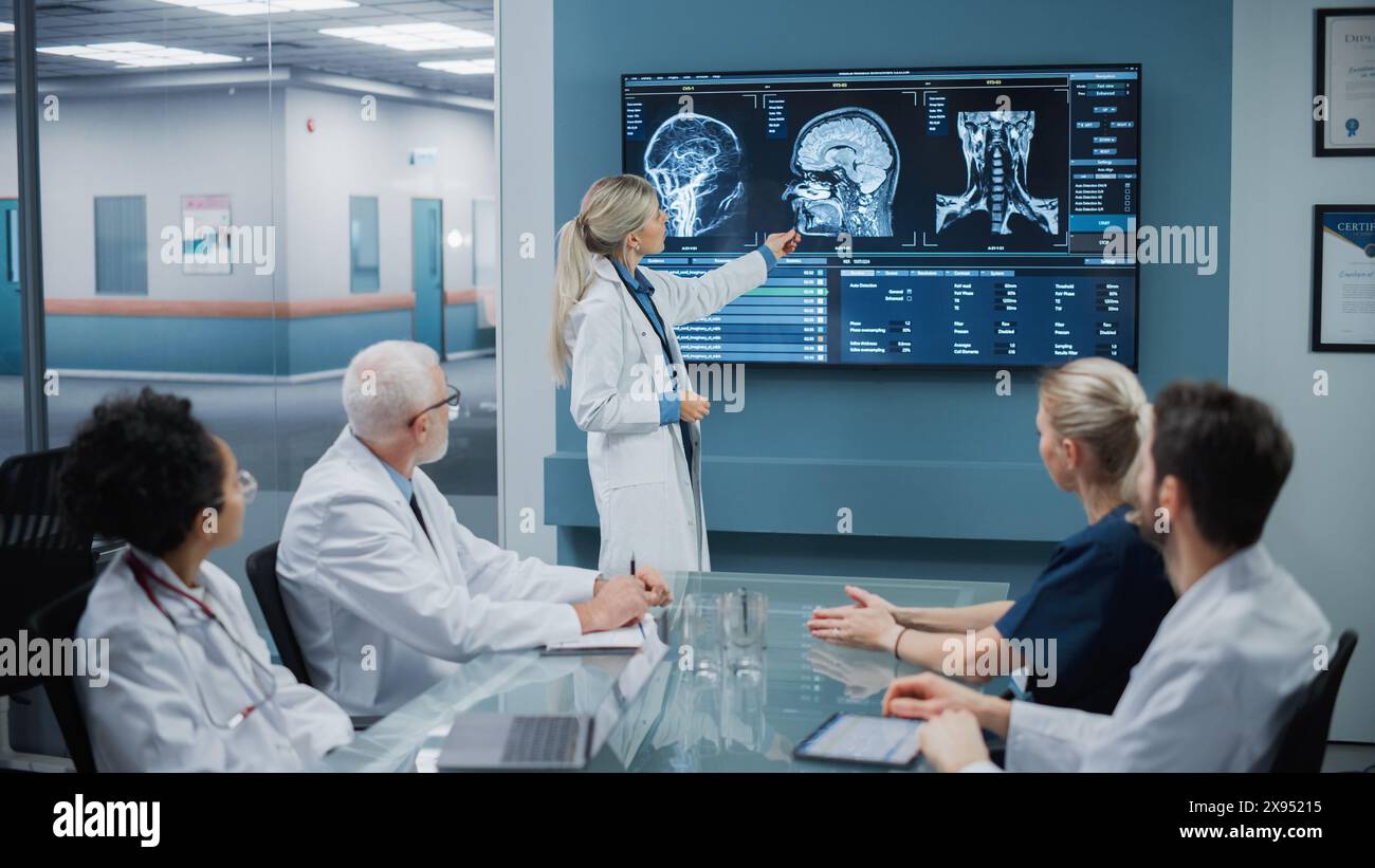 Hospital Conference Meeting Room: Female Physician Presents Patient X ...