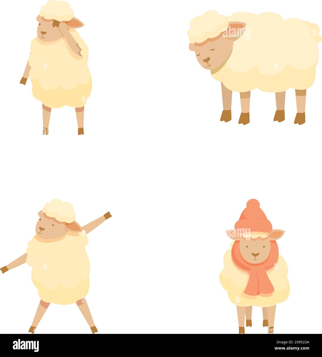 Set of cute cartoon sheep illustrations in different stances including ...