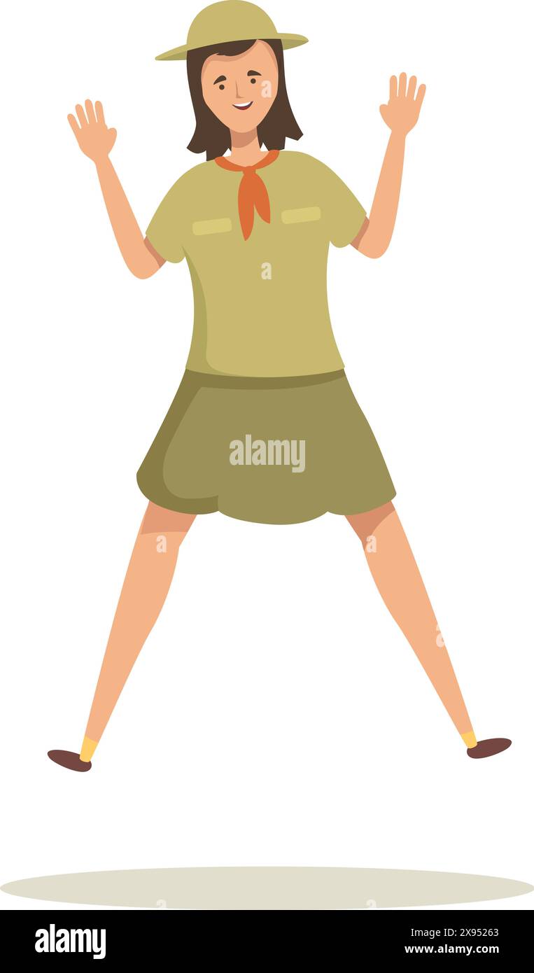 Animated scout girl in uniform smiling and waving with both hands Stock ...
