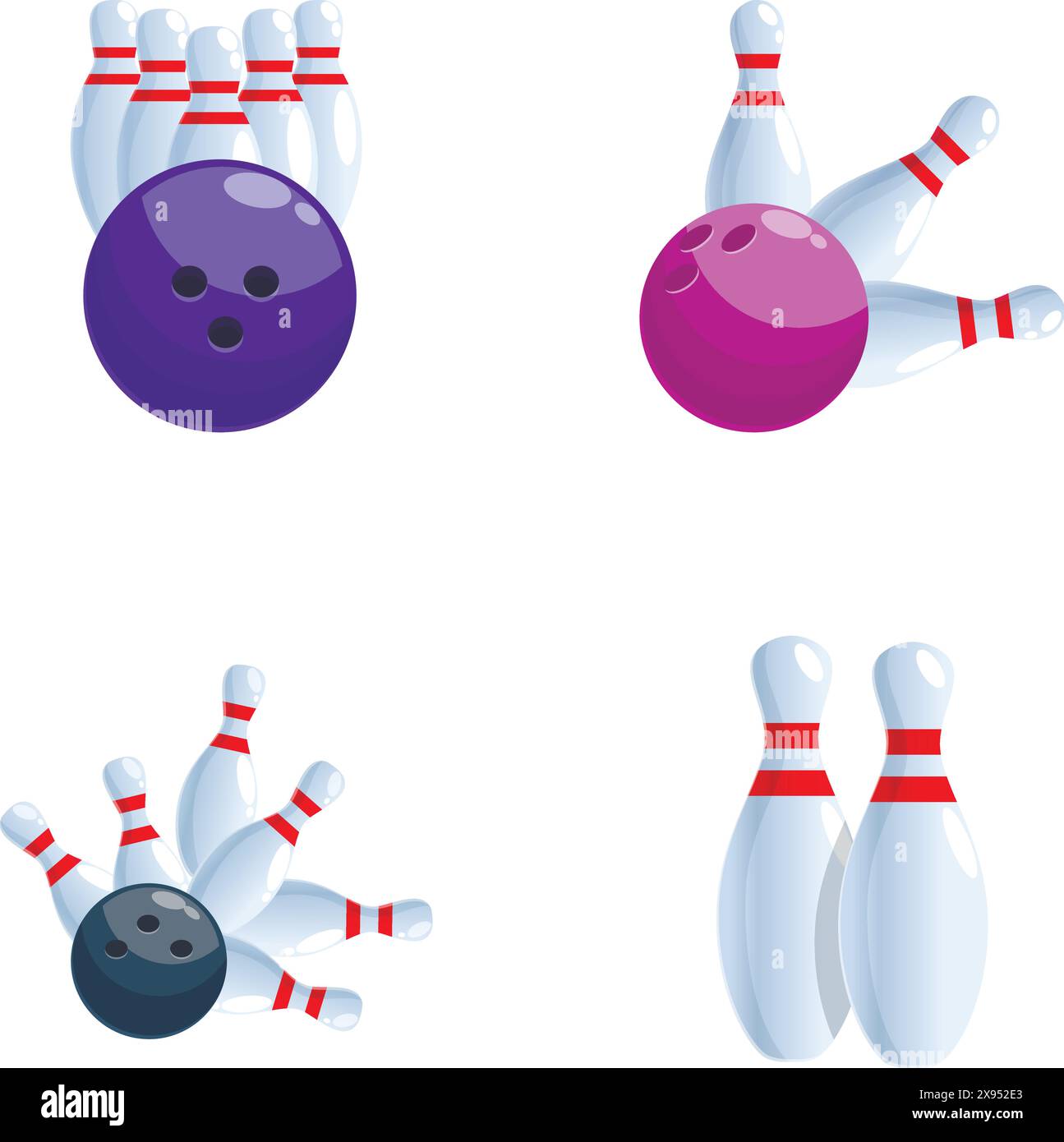 Vector illustration set of bowling pins and balls isolated on a white ...
