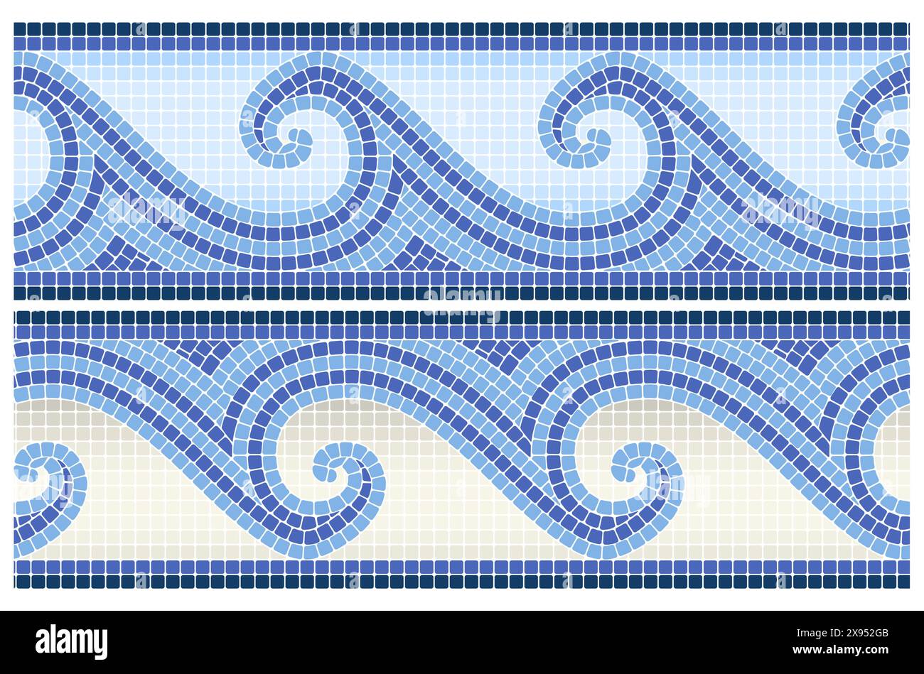 Greek style mosaic border with waves, seamless sea pattern in ...