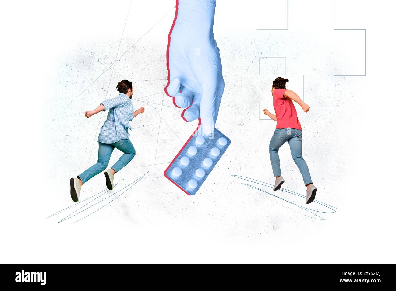 Creative abstract template collage of hand hold pills medicine recipe ...