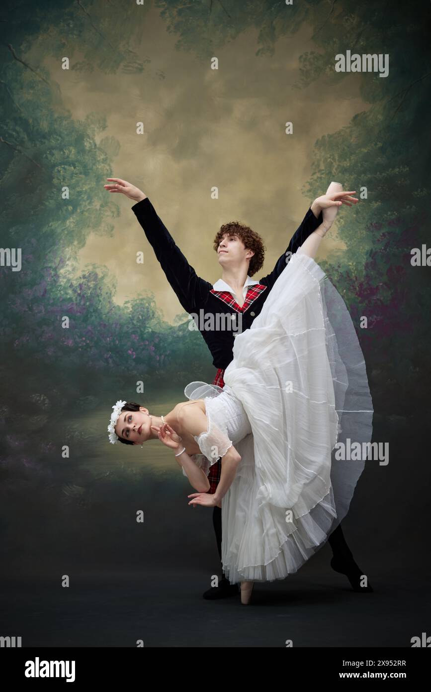 Ballet dancer in stage costumes, as fantastic characters dancing ...