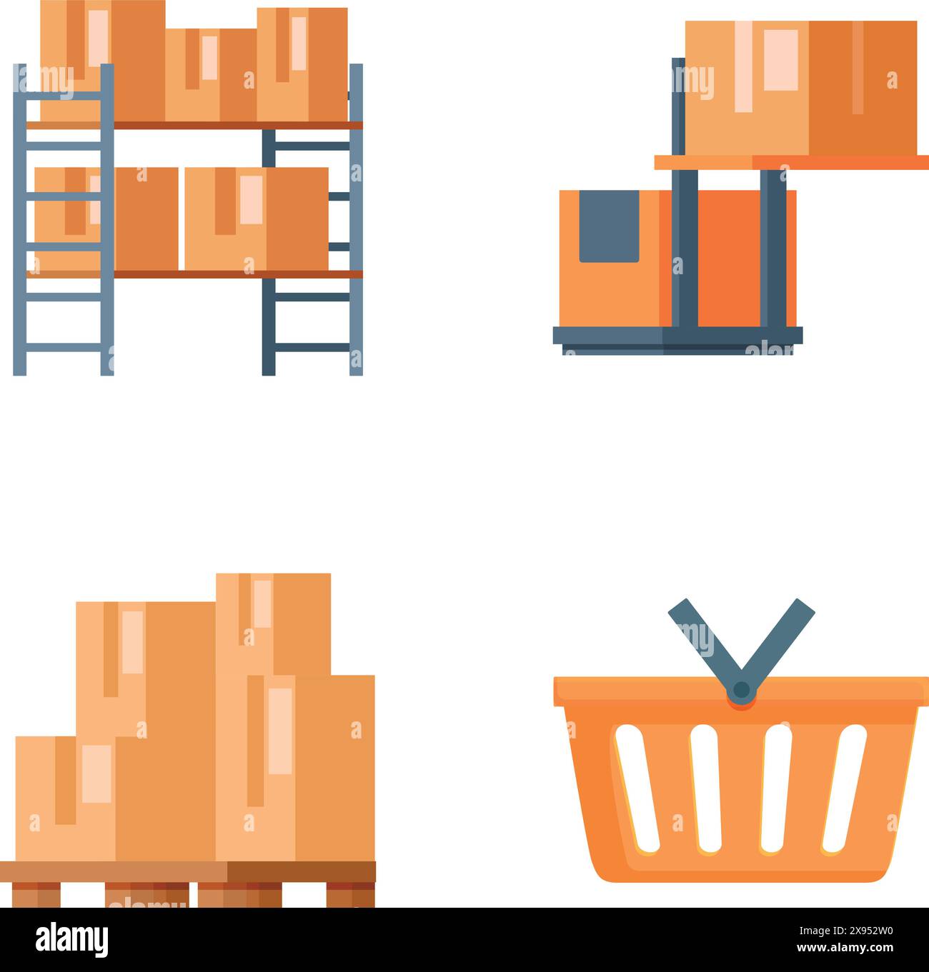 Flat design warehouse logistics icons set for storage. Distribution ...