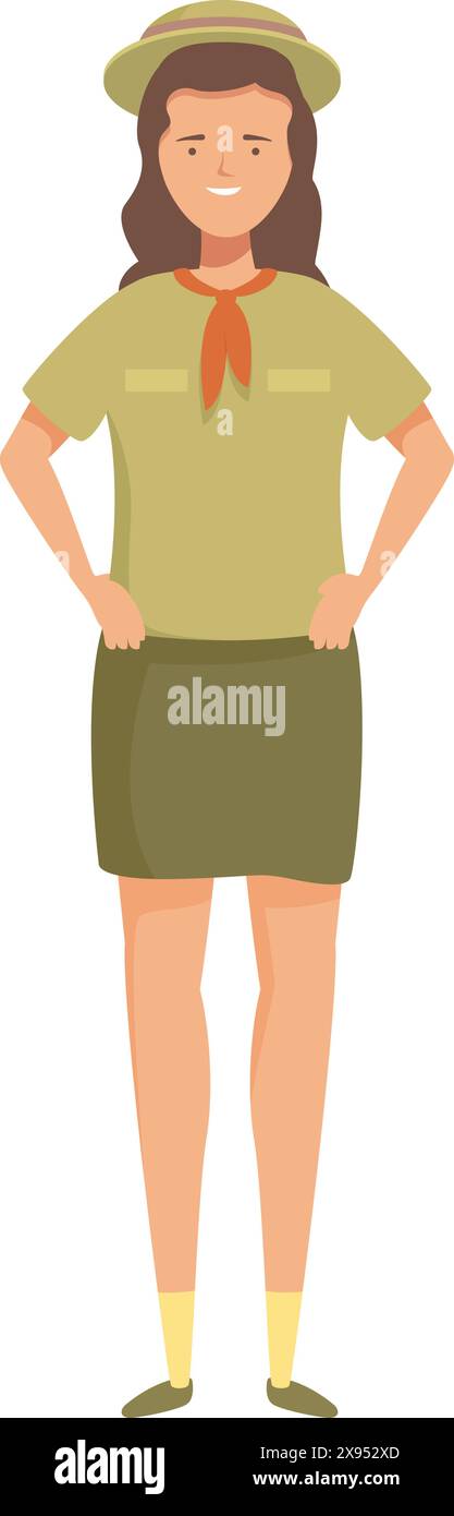 Vector illustration of a happy female park ranger standing in uniform ...