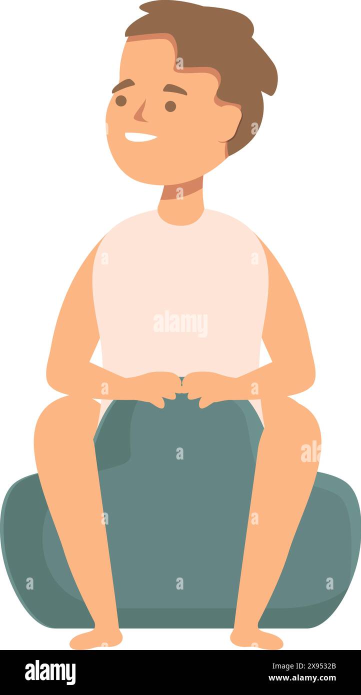 Vector illustration of a cheerful young boy sitting calmly with a ...