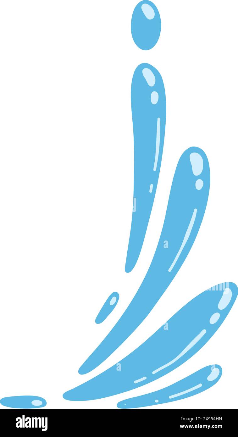 Cartoon blue dripping water drop, splash, spray and tear. Liquid flow ...