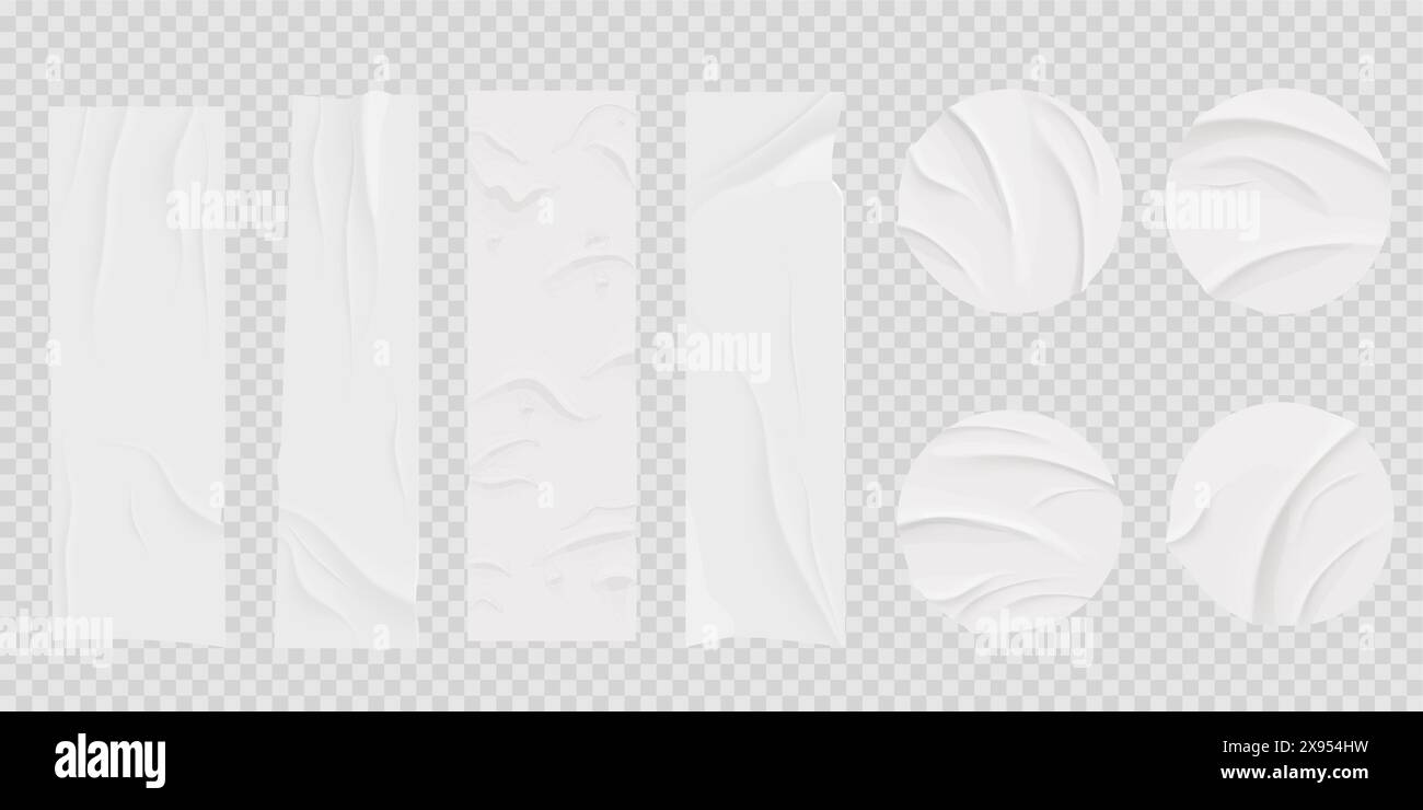 Glued circle paper wrinkled effect sticker, empty frame, badge mockup ...